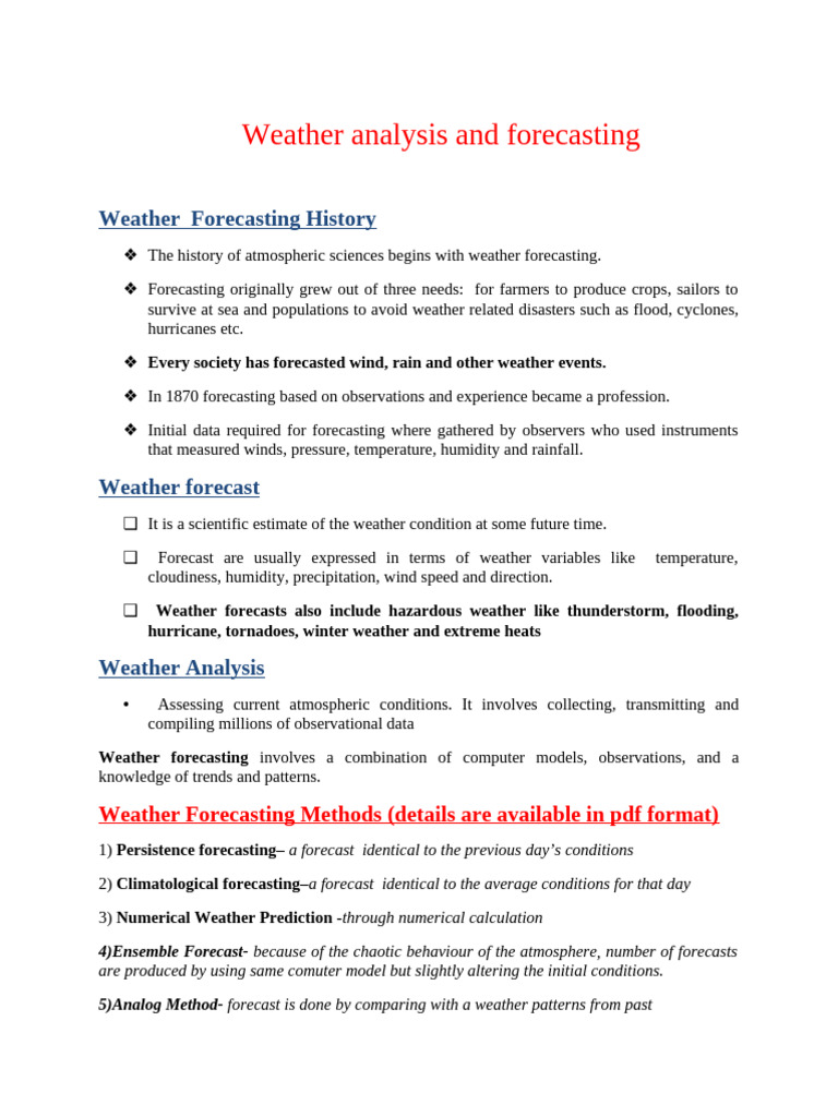 Weather Analysis and Forecasting Methods | PDF | Weather Forecasting ...
