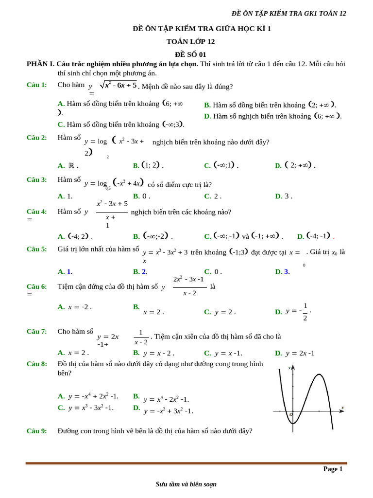 05 De On Tap Giua Hoc Ki 1 Toan 12 Cau Truc Trac Nghiem Moi Pdf