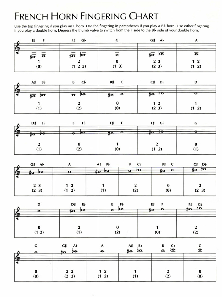 French Horn Fingering Chart 6959c855c6 p2v0p4 | PDF