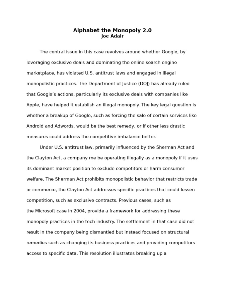 Google Antitrust Case Analysis | PDF | United States Antitrust Law ...