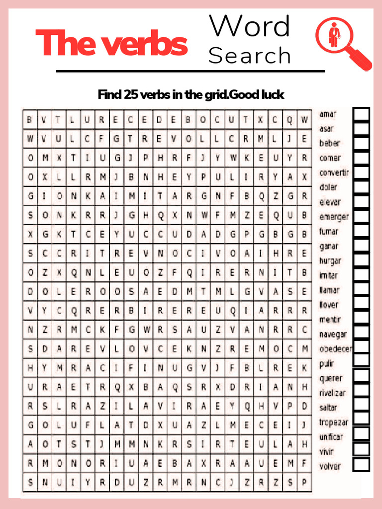 The Verbs Word Search Worksheet | PDF