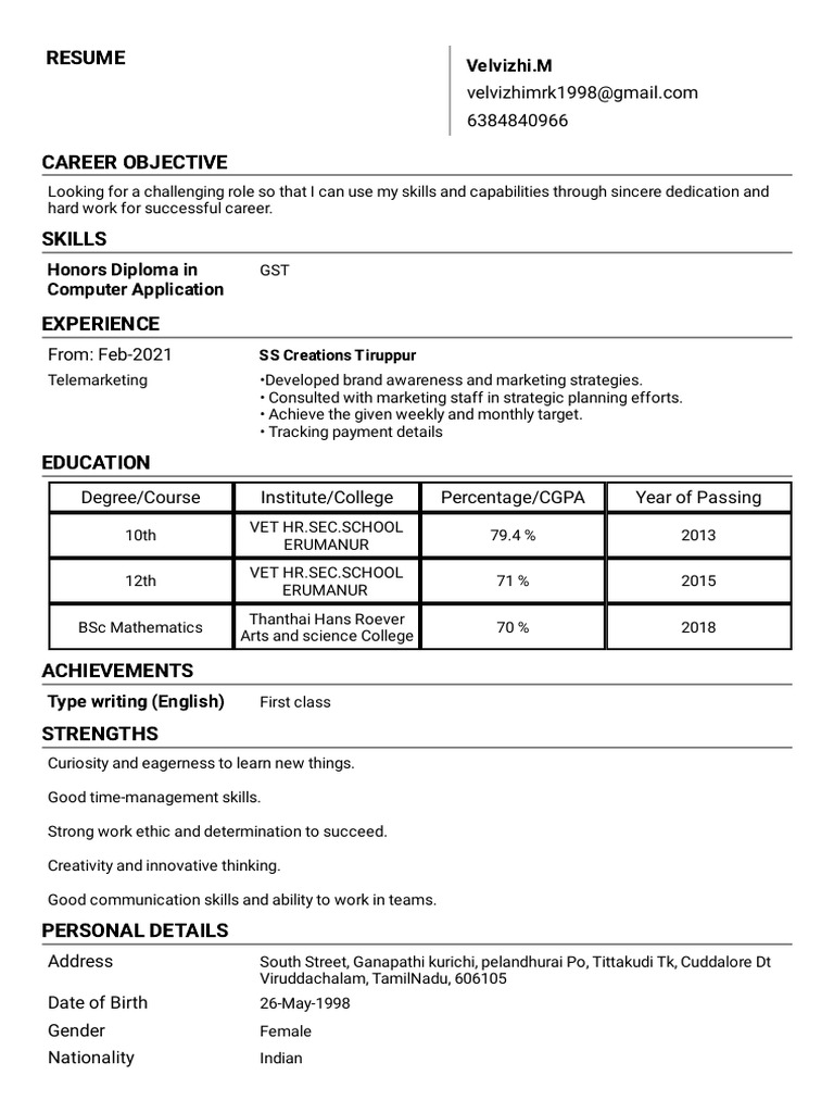 Resume Resume Format1 | PDF