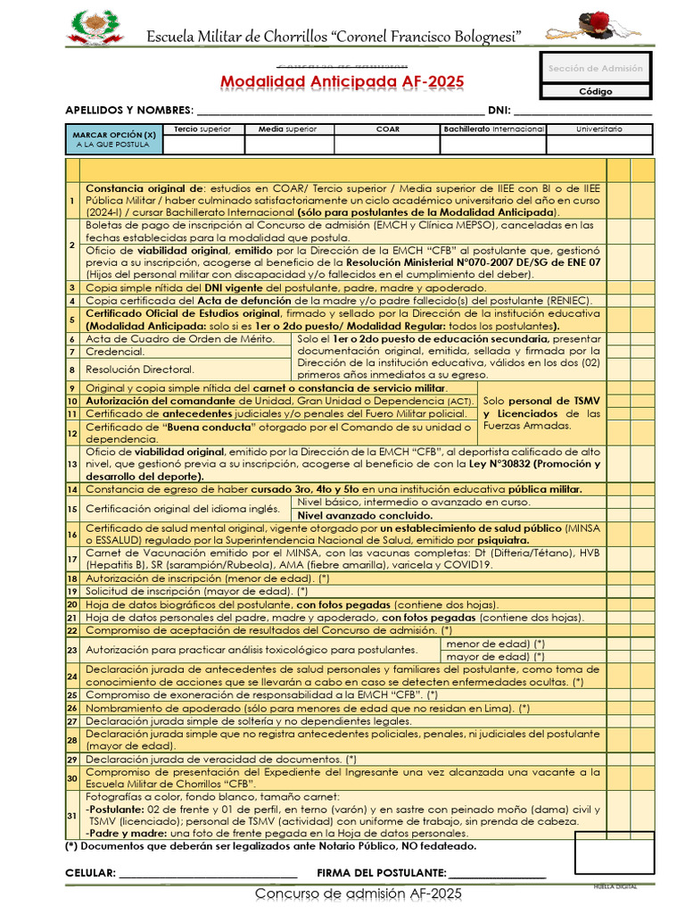 Admisión Anticipada EMCH 2025 | PDF | Vacunas