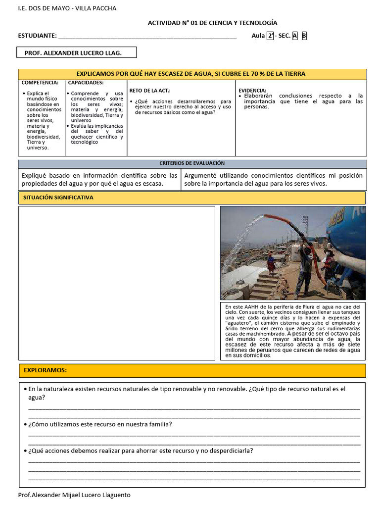 CyT 2° - Act 1 | PDF | Propiedades del agua | Agua