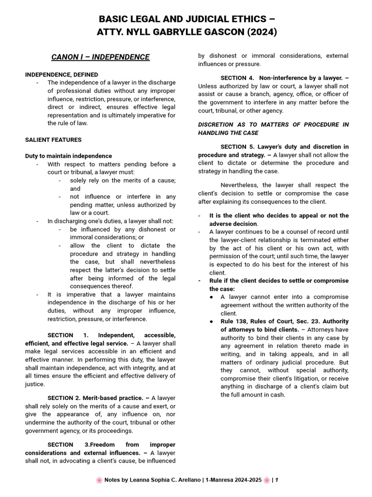 BLJE Reviewer - Canon 1, 2, 4, 5 | PDF | Lawyer | Deception