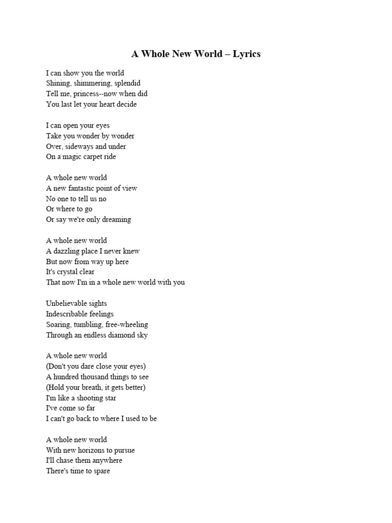 A Whole New World Lyrics | PDF | Poetry