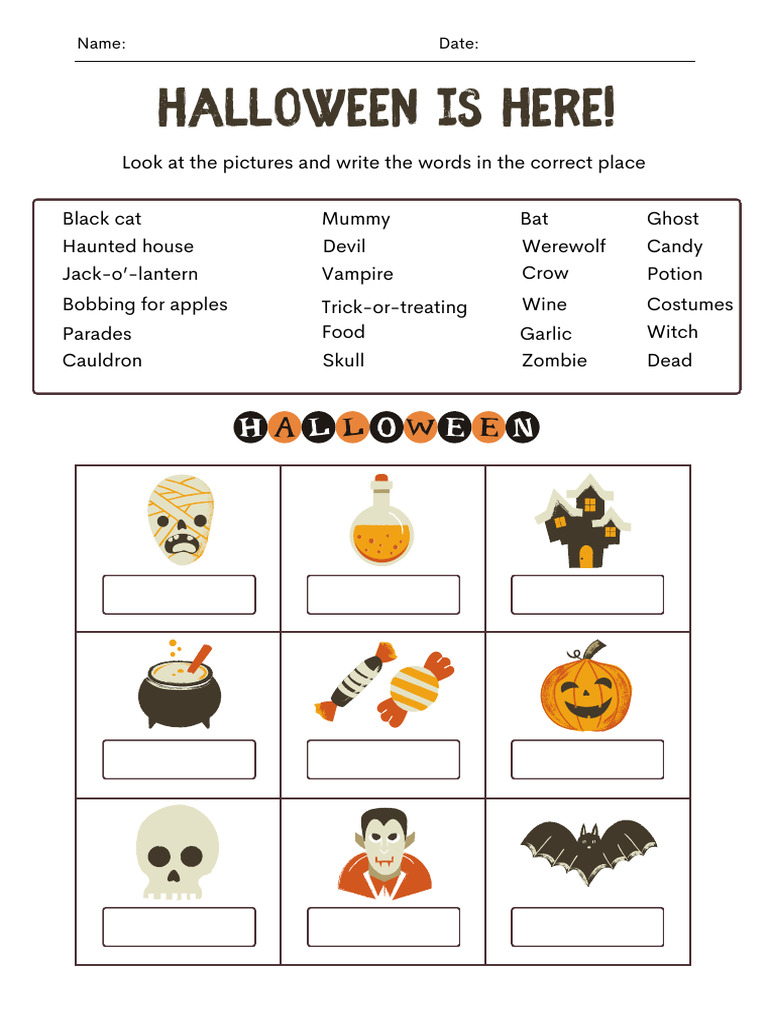 Halloween Vocabulary Worksheet in Colorful Illustrative Style | PDF ...