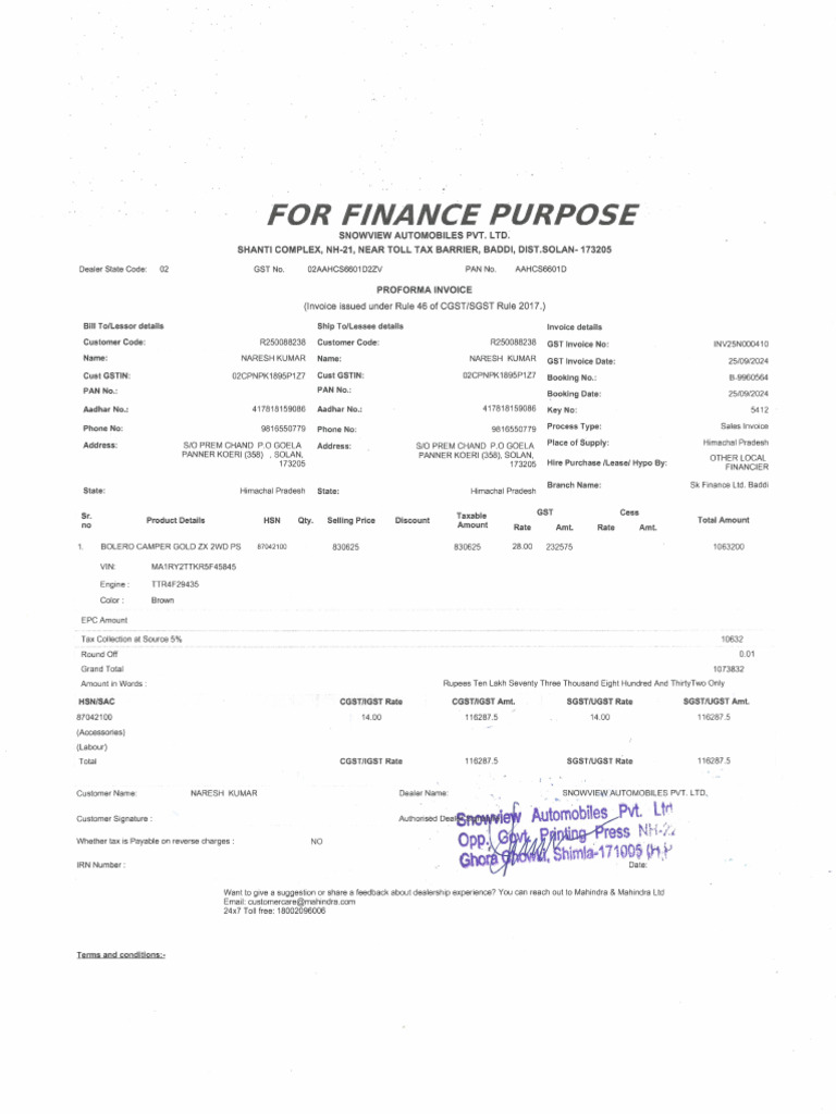 Naresh Kumar SK Finance Baddi (Et) Stamped | PDF