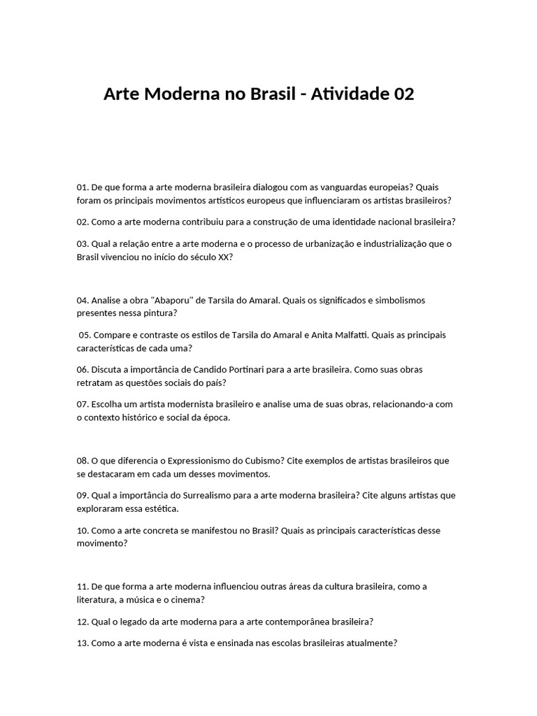 Arte Moderna no Brasil -ATIVIDADE 02 | PDF