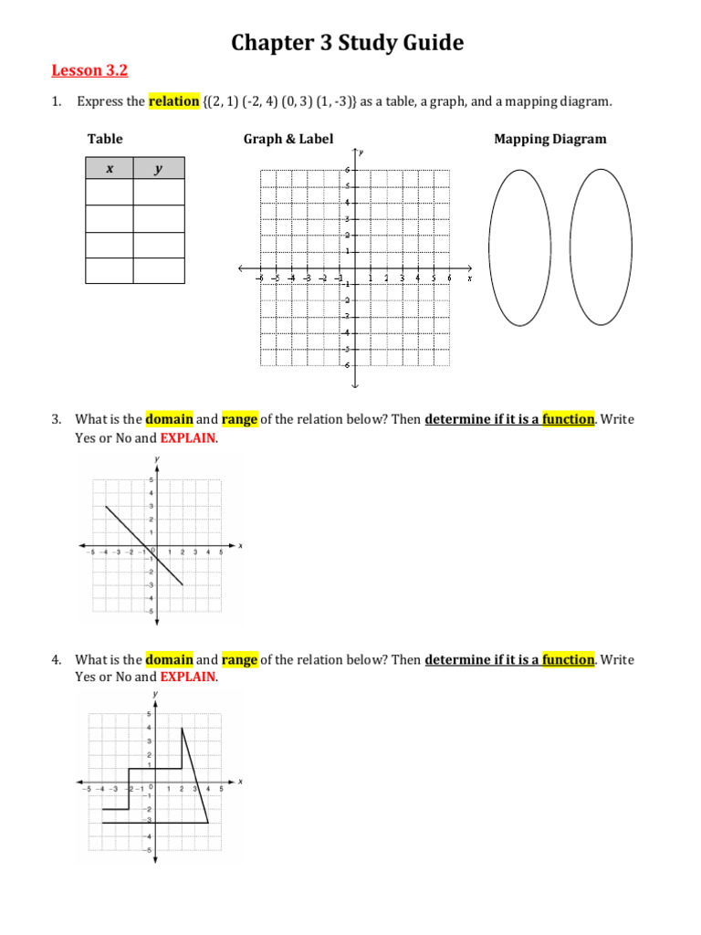 Chapter 3 Study Guide (Updated) | PDF | Function (Mathematics) | Variable (Mathematics)