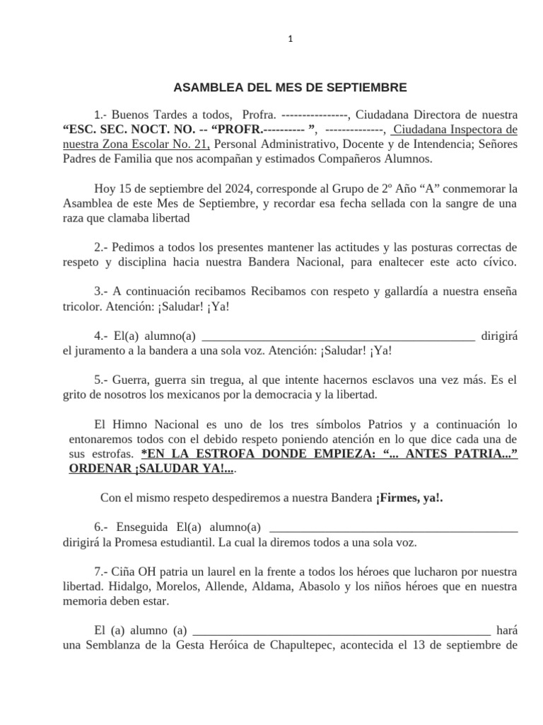 Asamblea Mes de Septiembre Al 2023 | PDF | Nueva españa | México