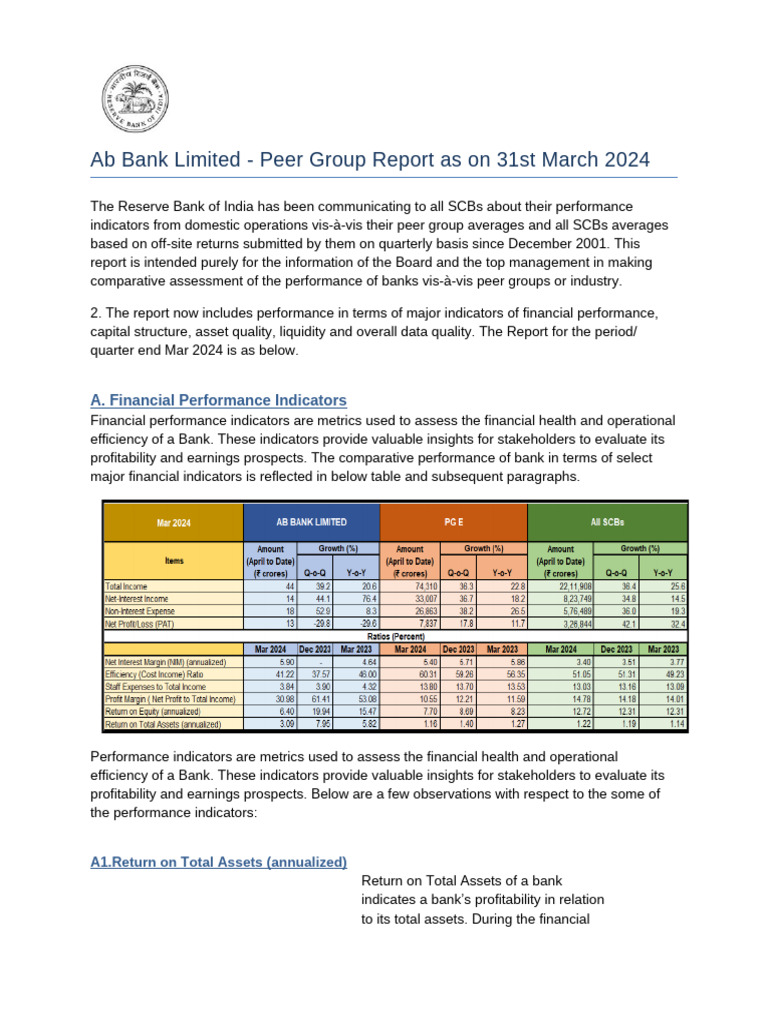 AB BANK LIMITED - Peer Group Report | PDF | Banks | Capital Requirement