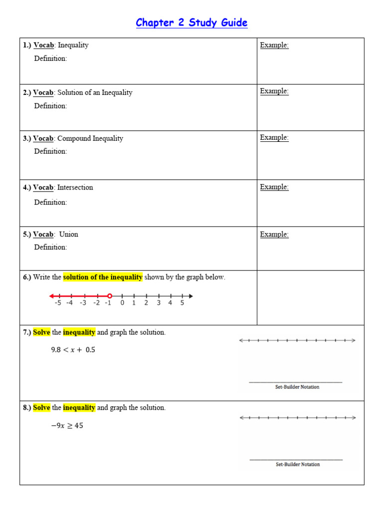 CH. 2 Inequalities - Study Guide | PDF | Mathematical Relations ...