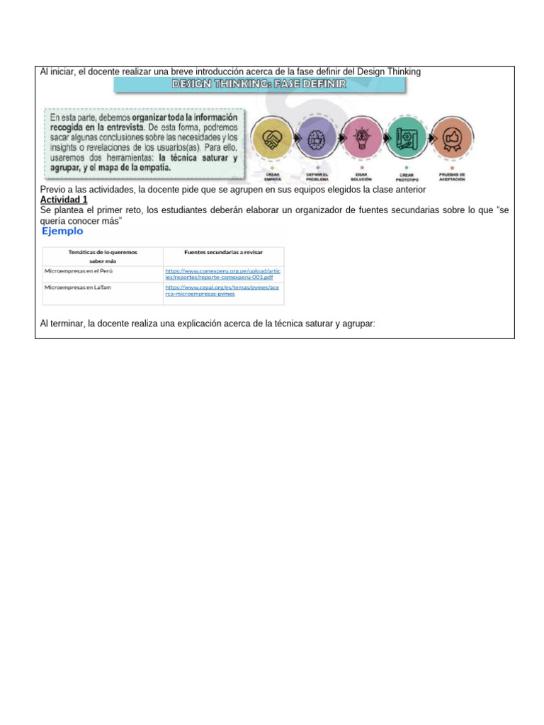 Ficha 4 La Fase Definir de Metodologia Design Thinking2° | PDF ...