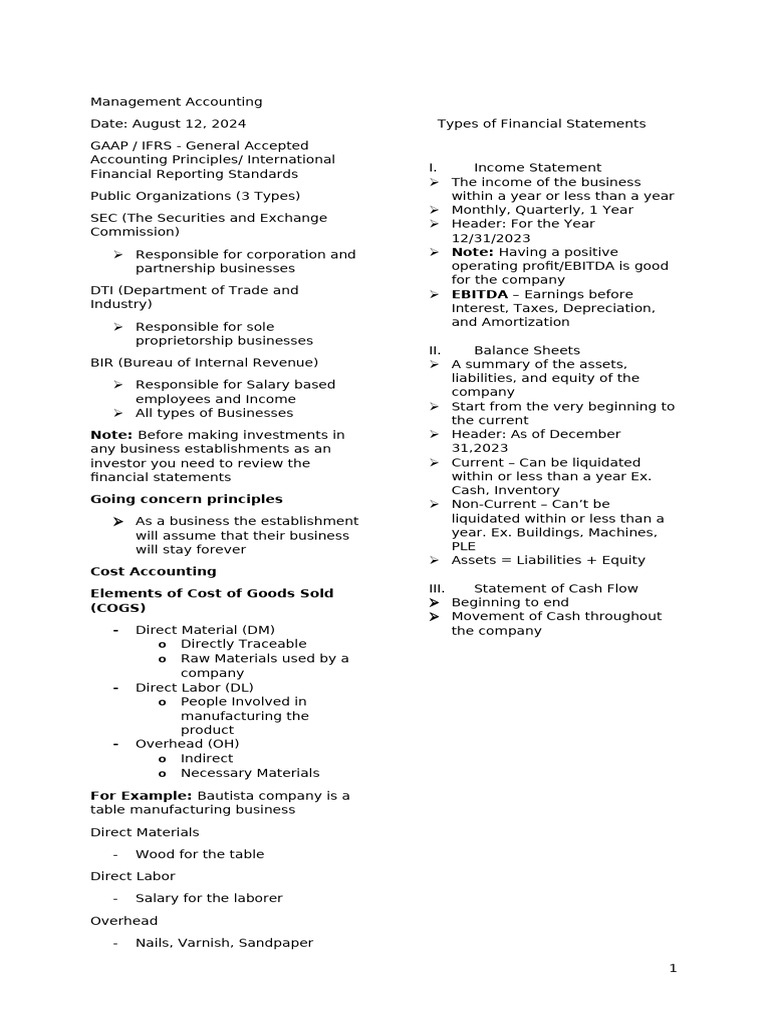 Management Accounting (Notes) | PDF | Equity (Finance) | Dividend
