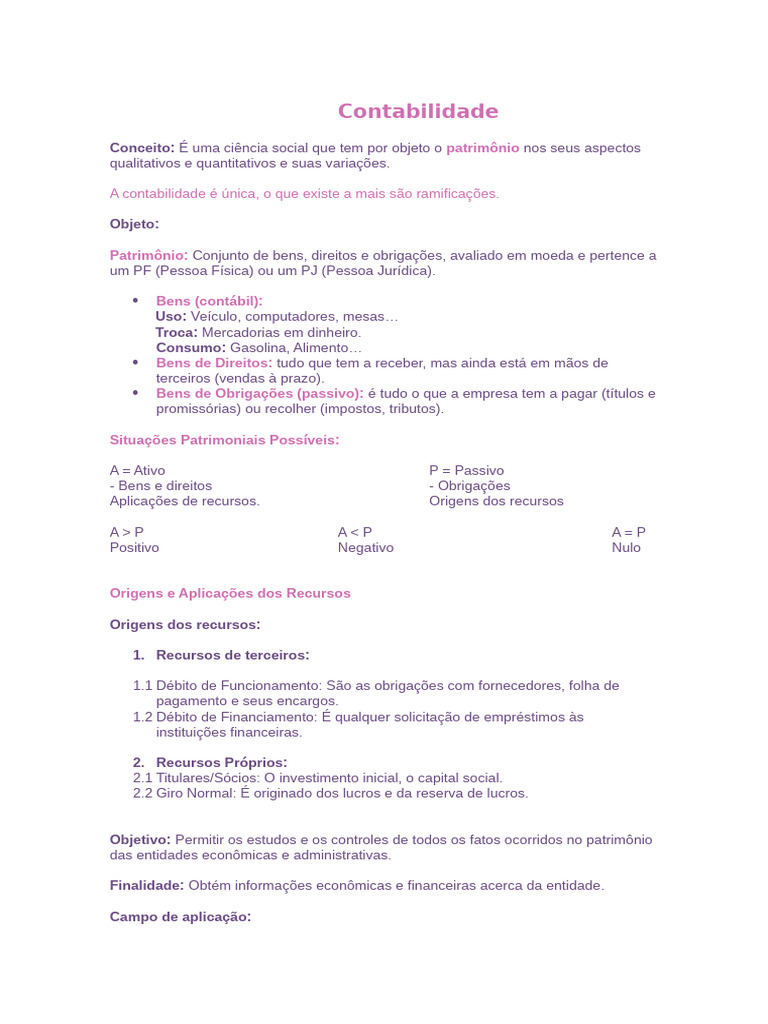 Resumo Contabilidade | PDF | Contabilidade | Economia de negócios