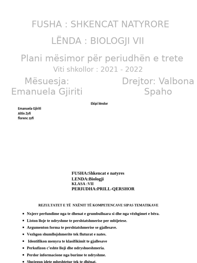 BIOLOGJI 7 (E Perfunduar) | PDF