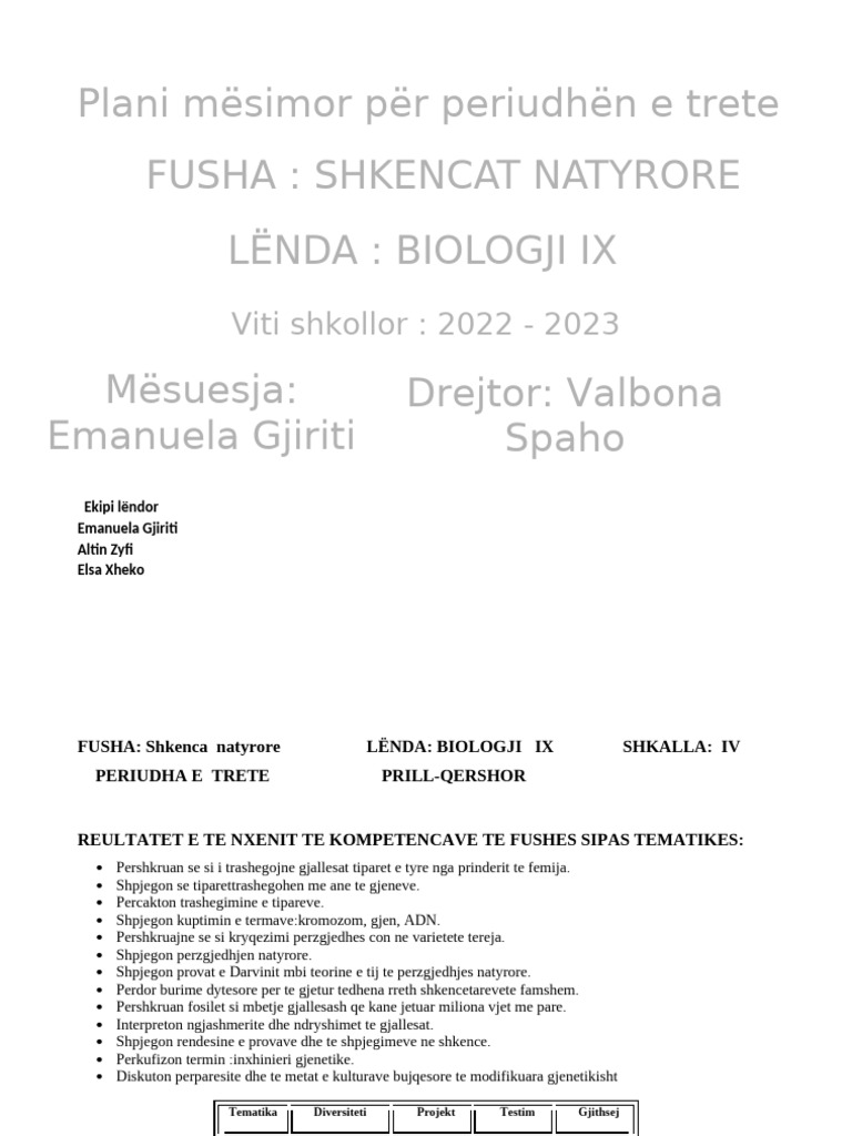 BIOLOGJI 9 (E Perfunduar) | PDF