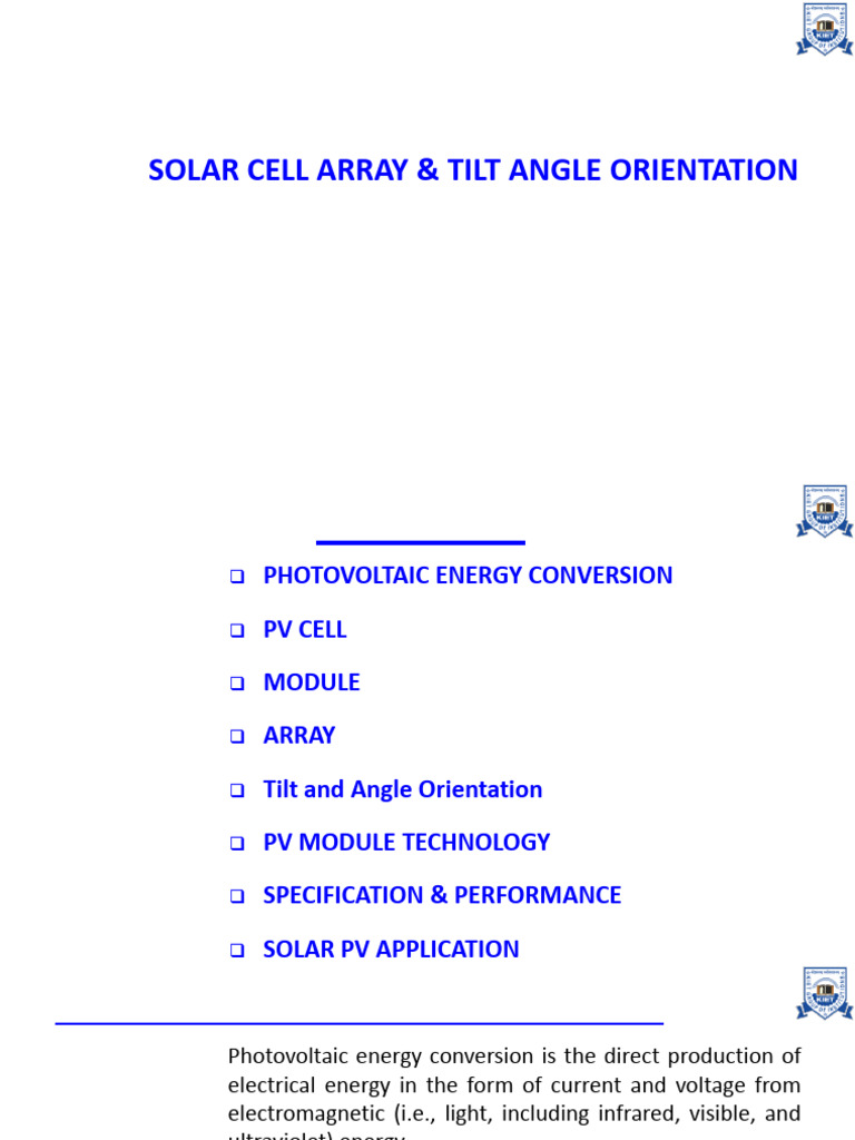 Solar Cell Array Tilt Angle Orientation | PDF | Photovoltaics | Solar Panel Solar Cell Array Tilt Angle Orientation | PDF | Photovoltaics | Solar Panel
