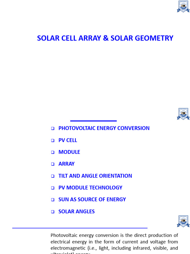 Solar Cell Array Solar Geometry | PDF | Photovoltaics | Sun
