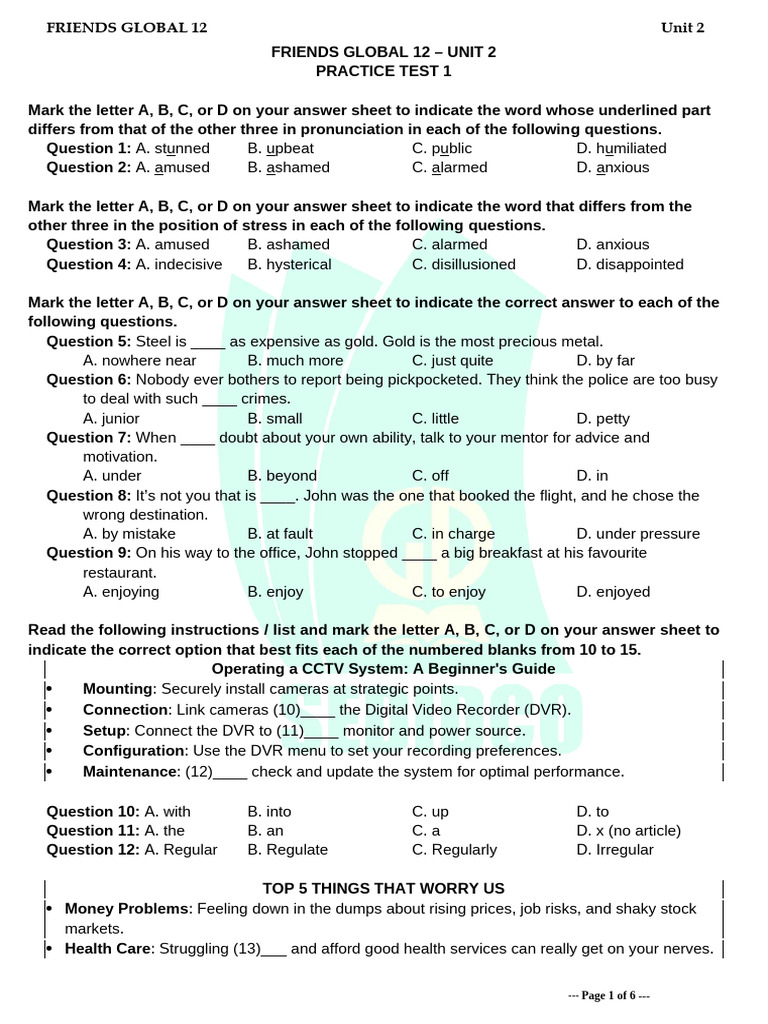 Friends Global 12 Unit 2 Practice Test | PDF | Burglary