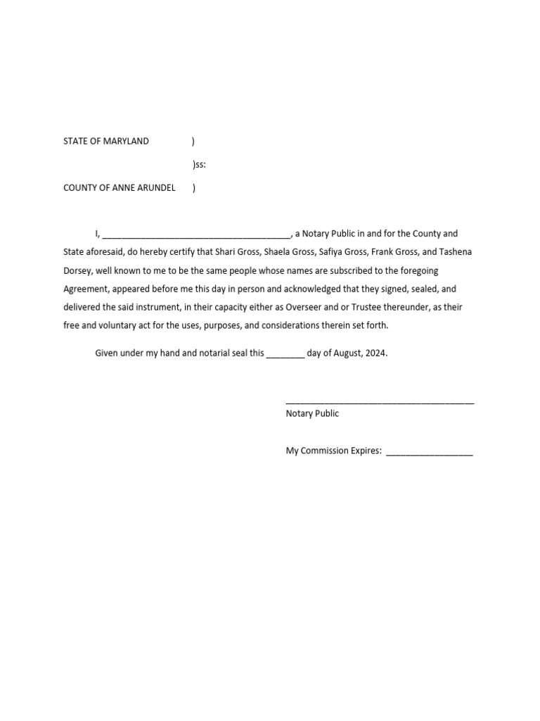 Anne Arundel County Maryland Notary Template | PDF | Law