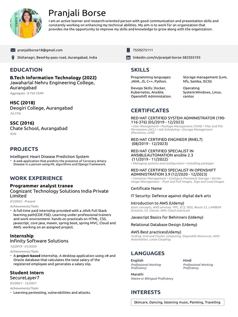 Pranjali Borse Resume | PDF | Amazon Web Services | Cloud Computing
