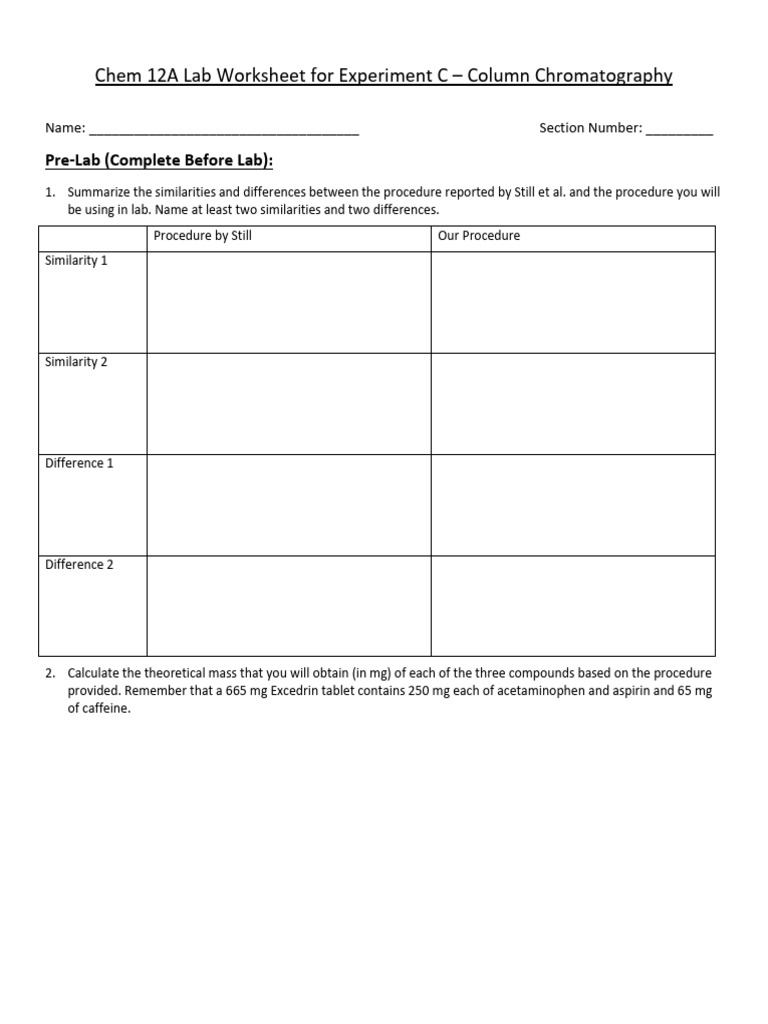Column Chromatography Lab Worksheet | PDF | Thin Layer Chromatography ...
