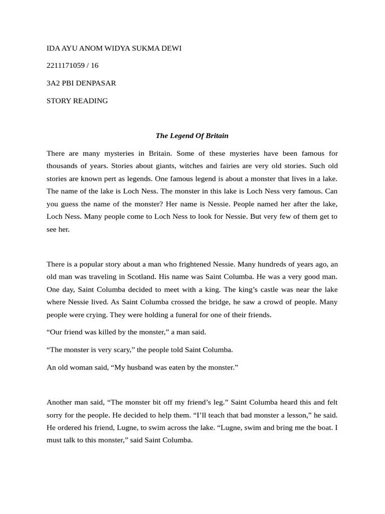 Story Reading | PDF | Loch Ness Monster | European Legendary Creatures