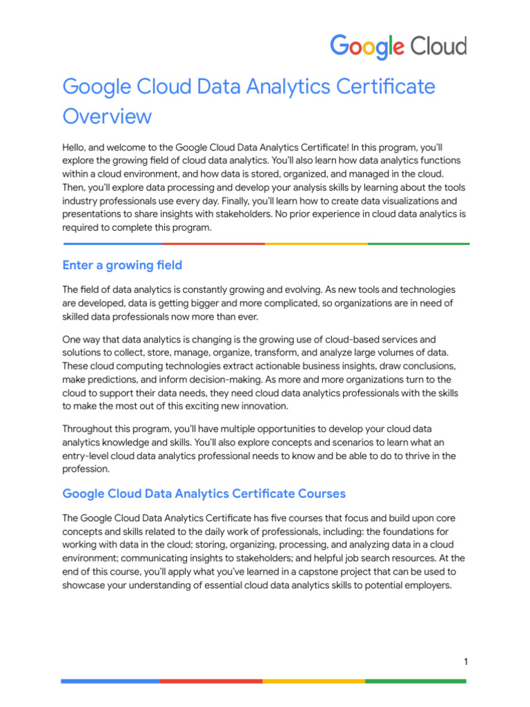 Google Cloud Data Analytics Certificate Overview | PDF | Analytics | Data Analysis