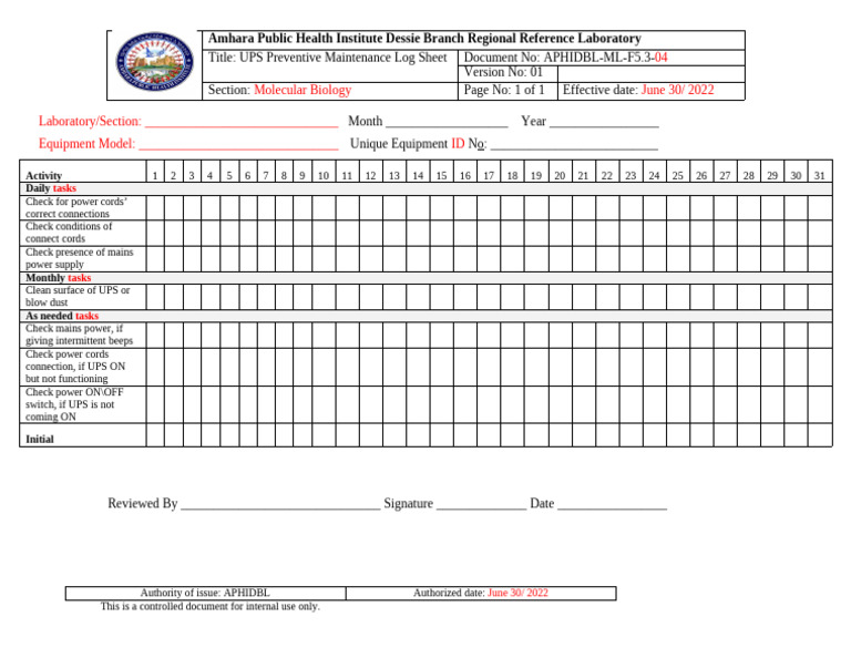 ML-F5.3-04 UPS Preventive Maintenance Log Sheet - New ML - Done | PDF ...