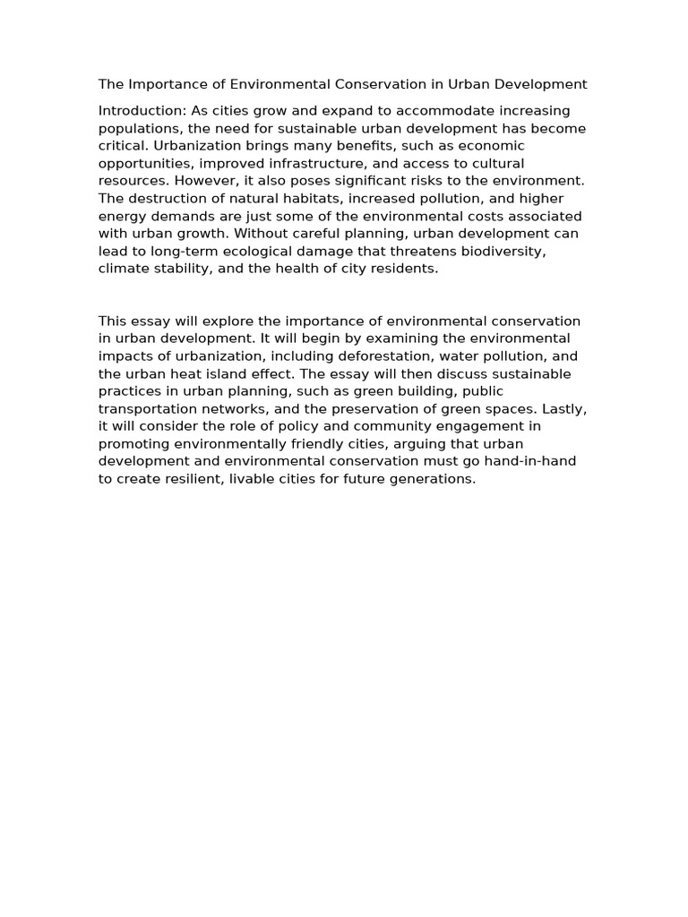 The Importance of Environmental Conservation in Urban Development | PDF