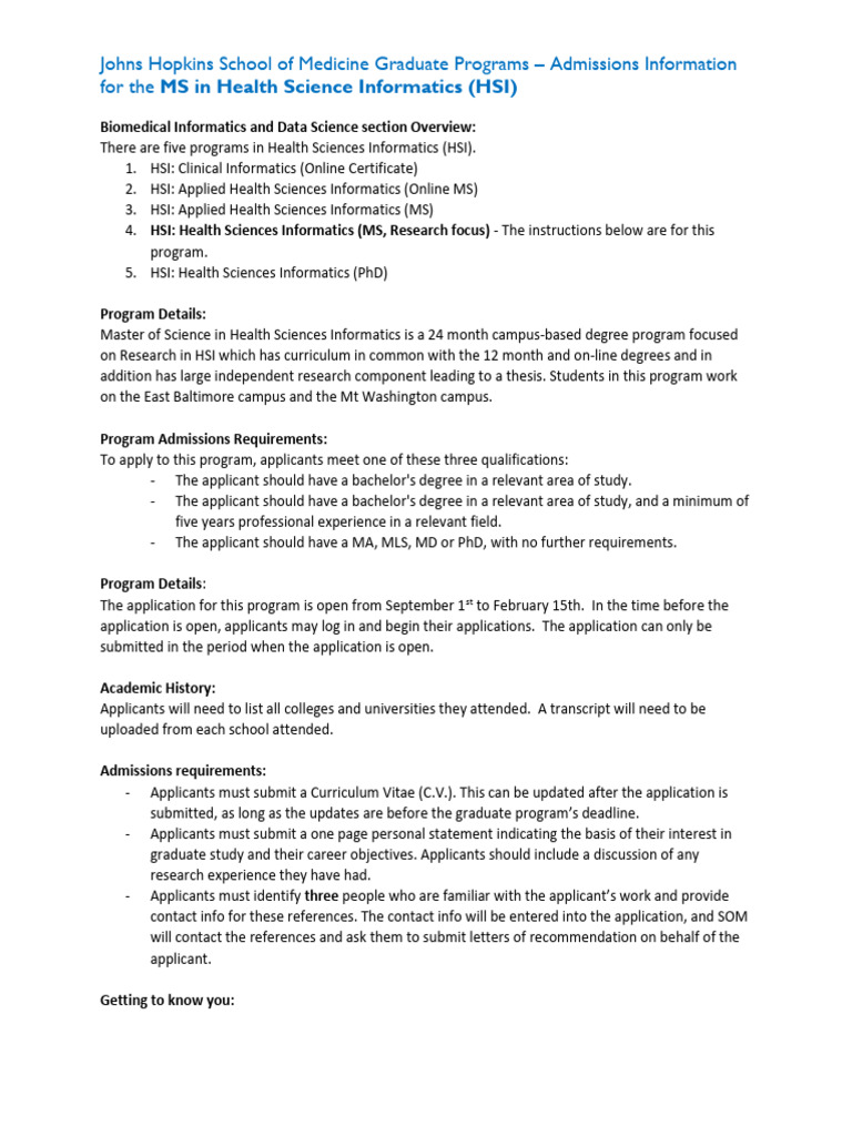 HSIMS Program Admission Reqs | PDF | Academic Degree | Master Of Science
