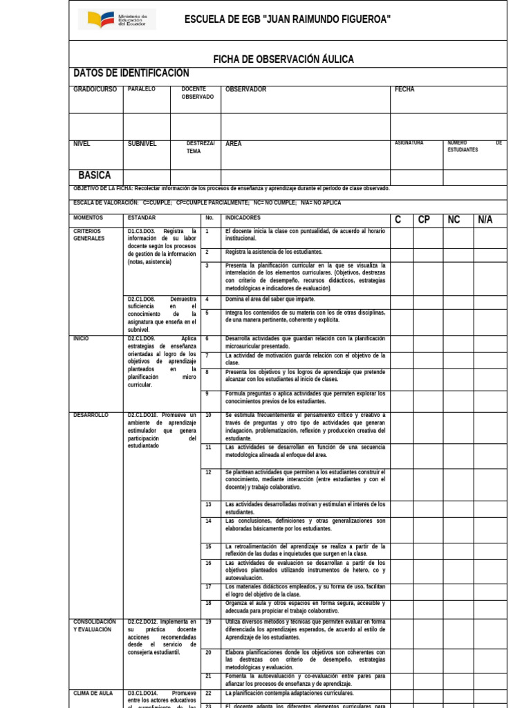 Ficha de Observación Aúlica | PDF | Evaluación | Aprendizaje