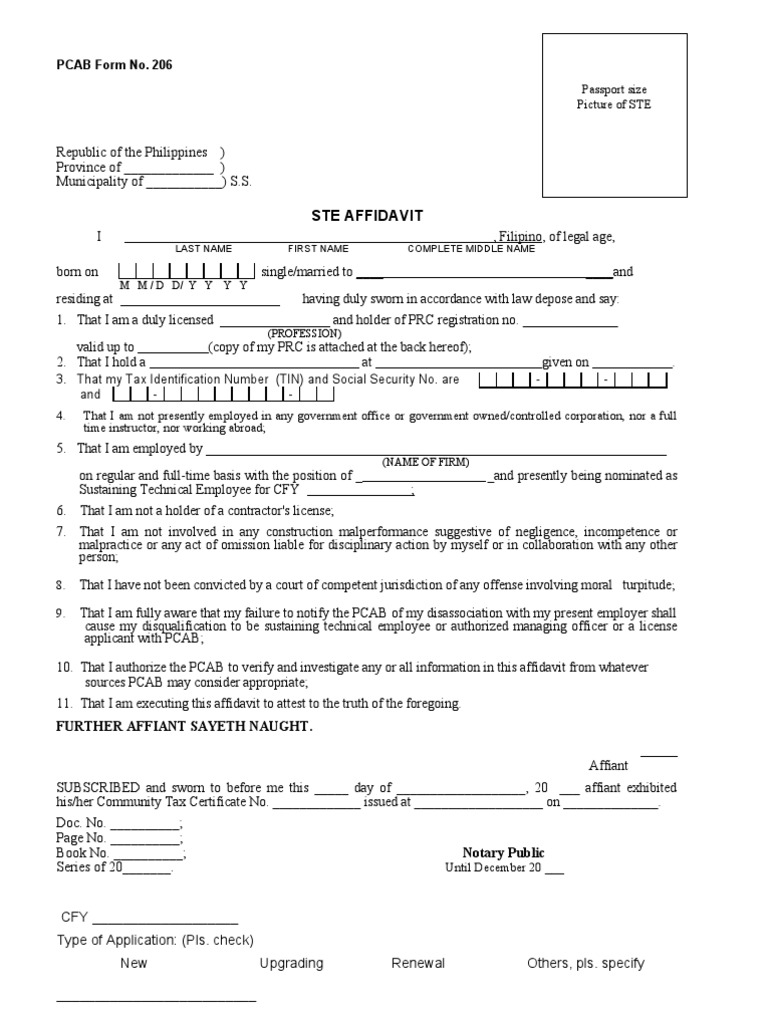 Pcab Ste Form | Affidavit | Virtue
