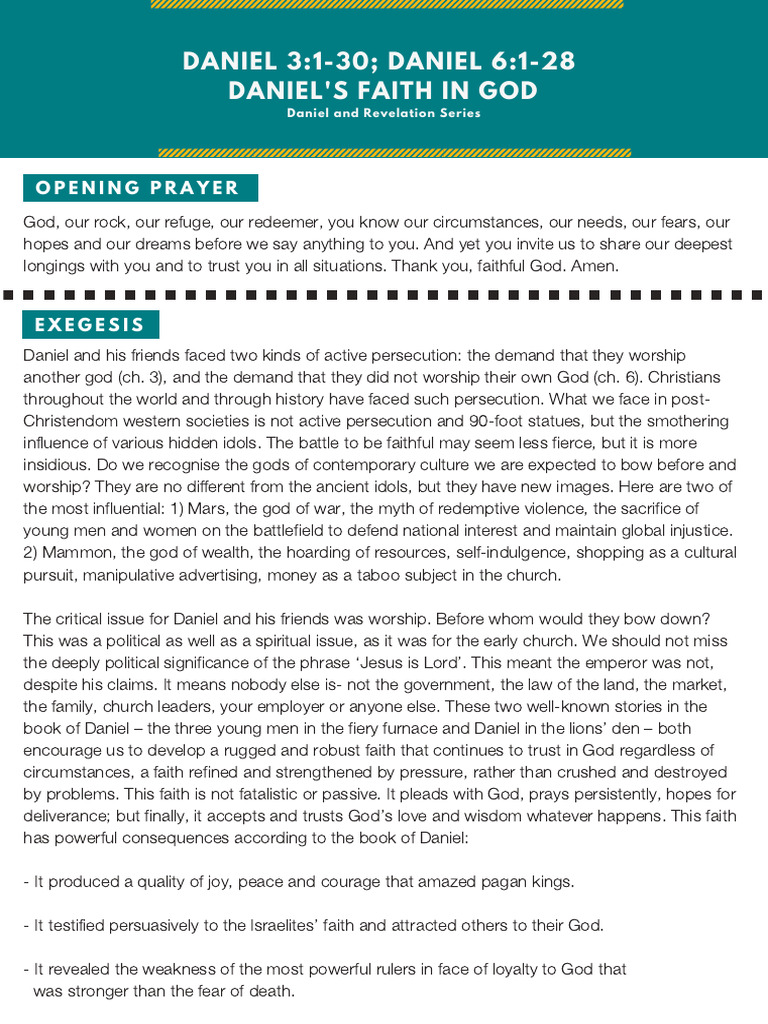 3 Daniel's Faith Daniel 3-1-30 Daniel 6-1-28 | PDF | Faith | God