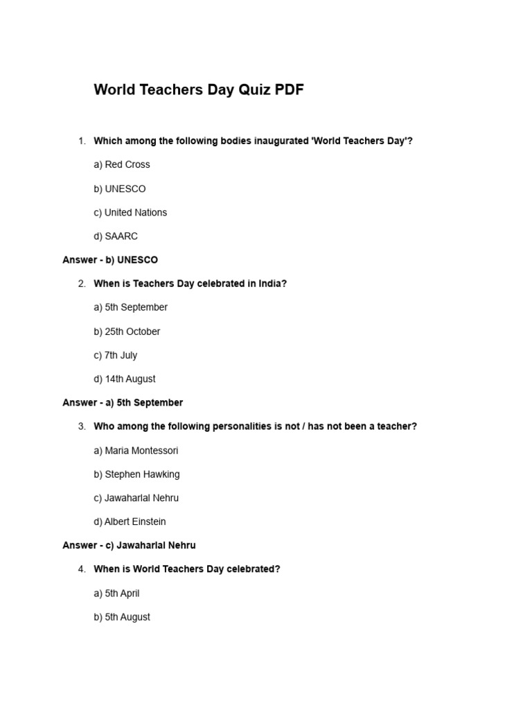 World Teachers' Day Quiz Insights | PDF