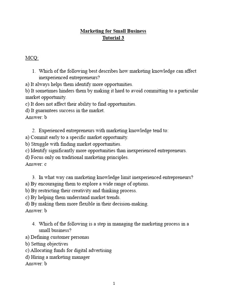 Tutorial 3 With Answers | PDF | Marketing | Entrepreneurship