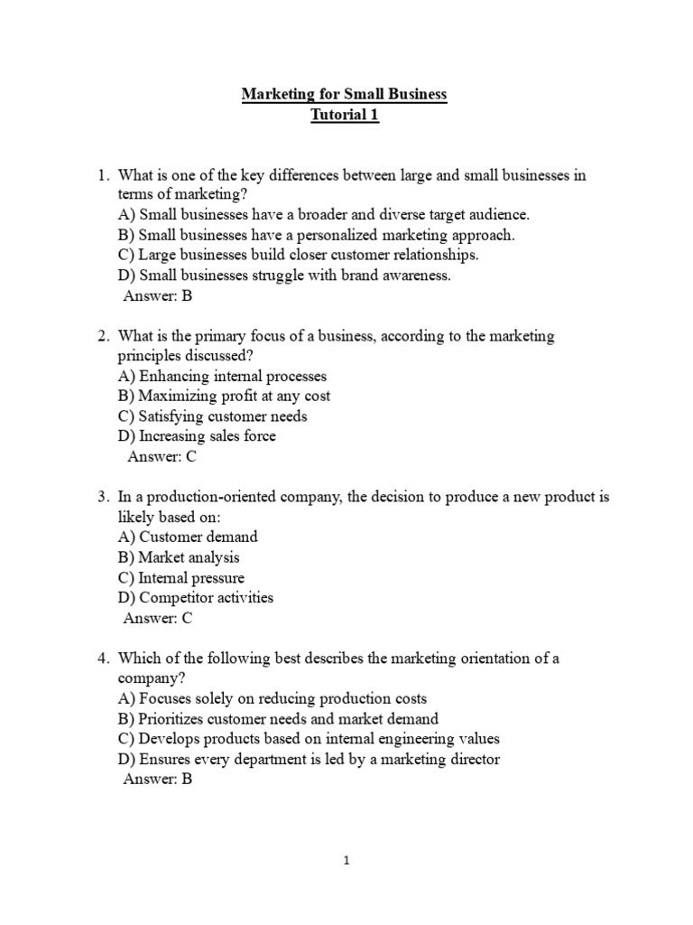 Tutorial 1&2 With answers | PDF | Marketing | Marketing Strategy