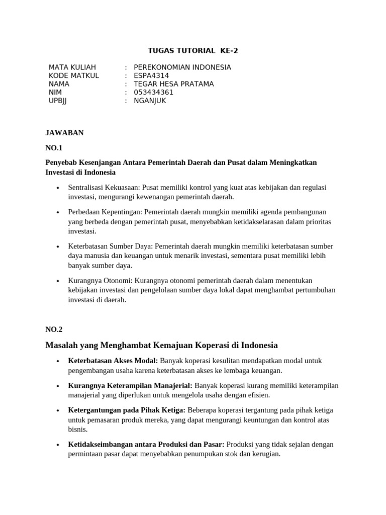 Tugas 2 - Espa4314 - Tegar Hesa Pratama | PDF