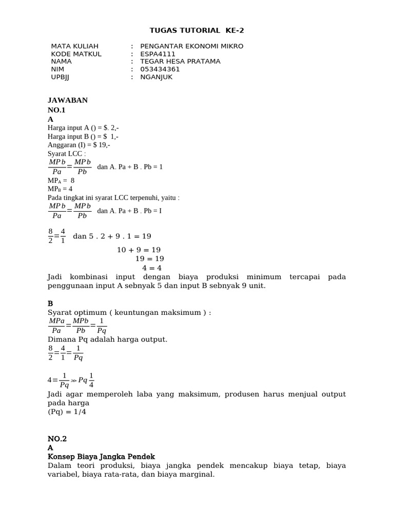 Tugas 2 - Espa4111 - Tegar Hesa Pratama | PDF | Teknologi & Rekayasa