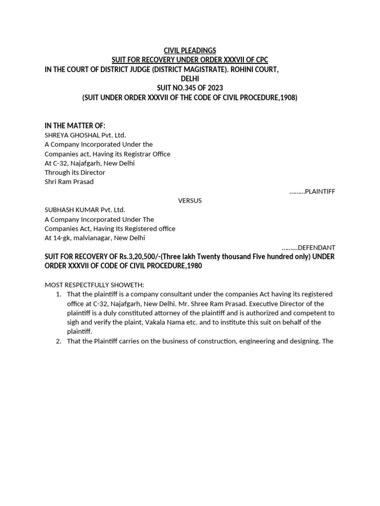 Civil Pleadings | PDF | Business | Finance & Money Management