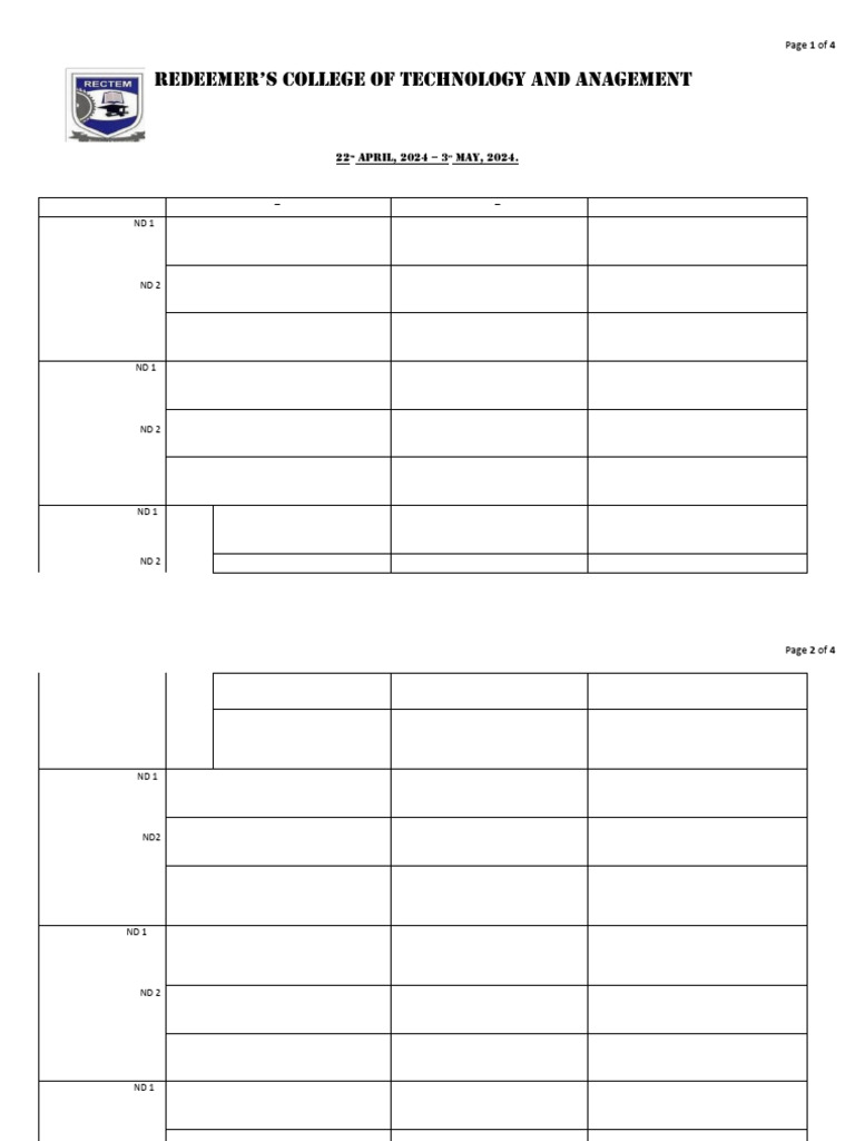 2023 2024 FULL TIME ND and HND EXAMINATION TIME TABLE | PDF | Qualifications | Vocational Education