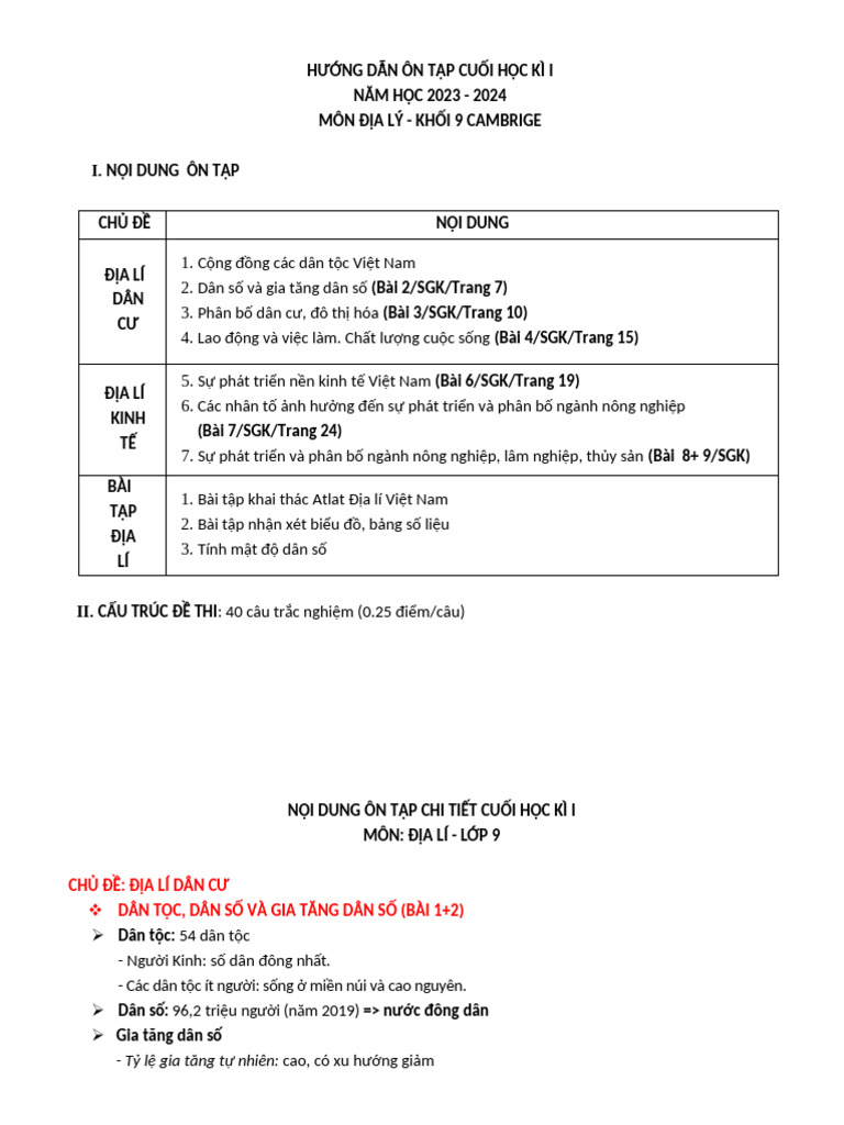 Tổng Hợp Kiến Thức Địa Lí 9Cam CHKI | PDF