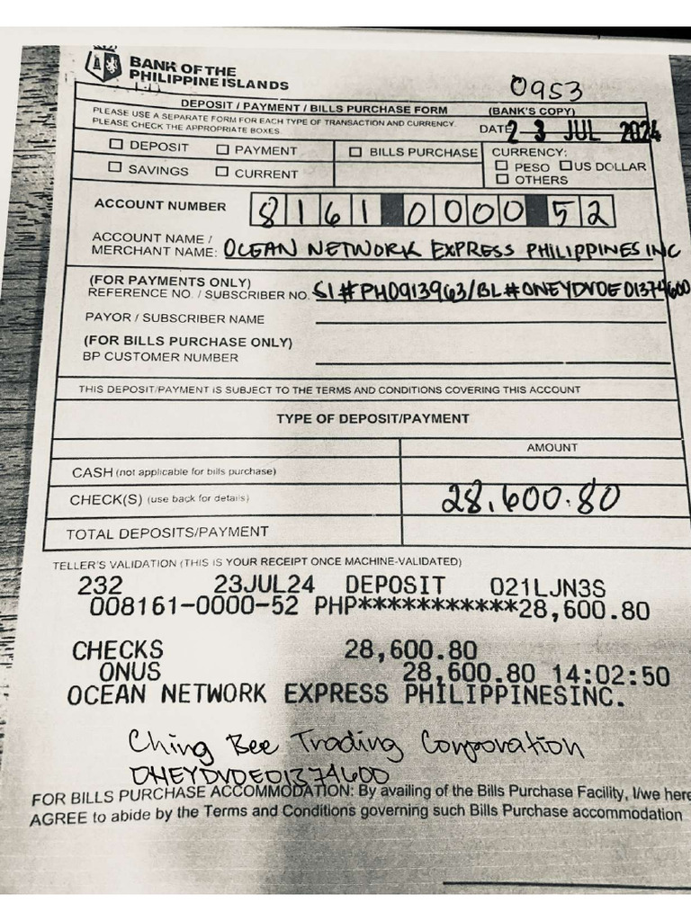 ONEYDVOE01374600 Proof of Payement (Ching Bee) | PDF