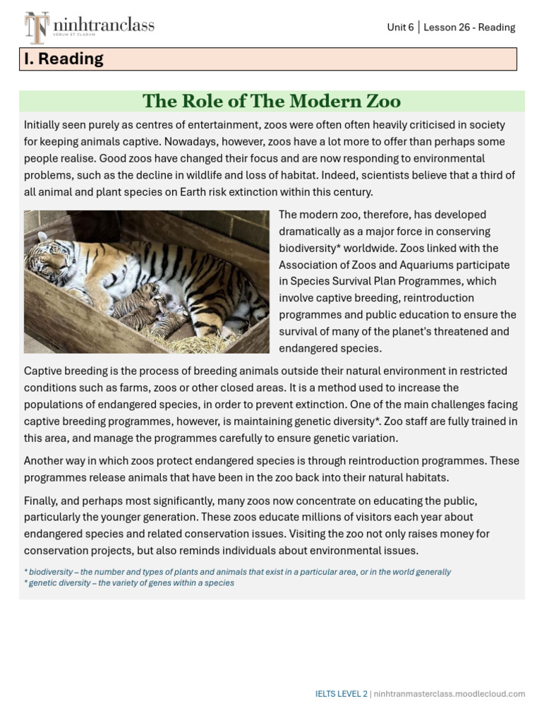 Lesson 26 - Unit 6 - Reading Inclass | PDF | Zoo | Endangered Species