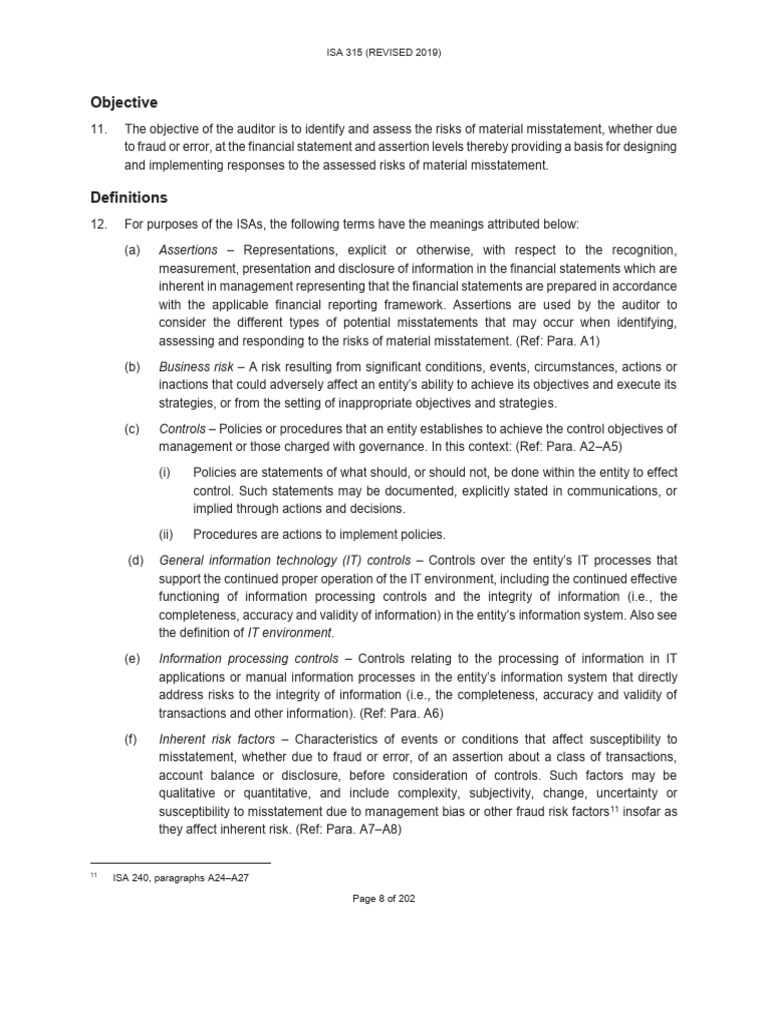 ISA -315-Definitions | PDF | Audit | Internal Control