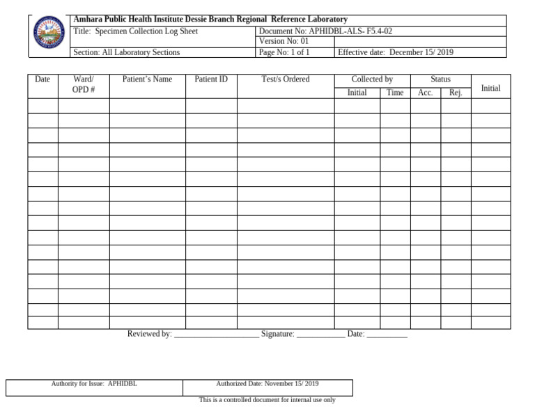 5.4-02 Specimen Collection Log Sheet | PDF