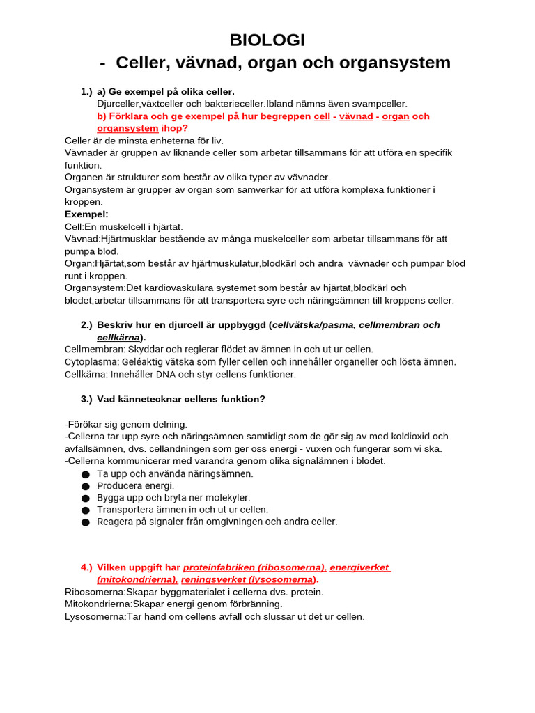 Kopia Av Mobina Mahjoob - ÅK 8 - BIOLOGI - Människokroppen - Celler, Vävnad, Organ Och ...