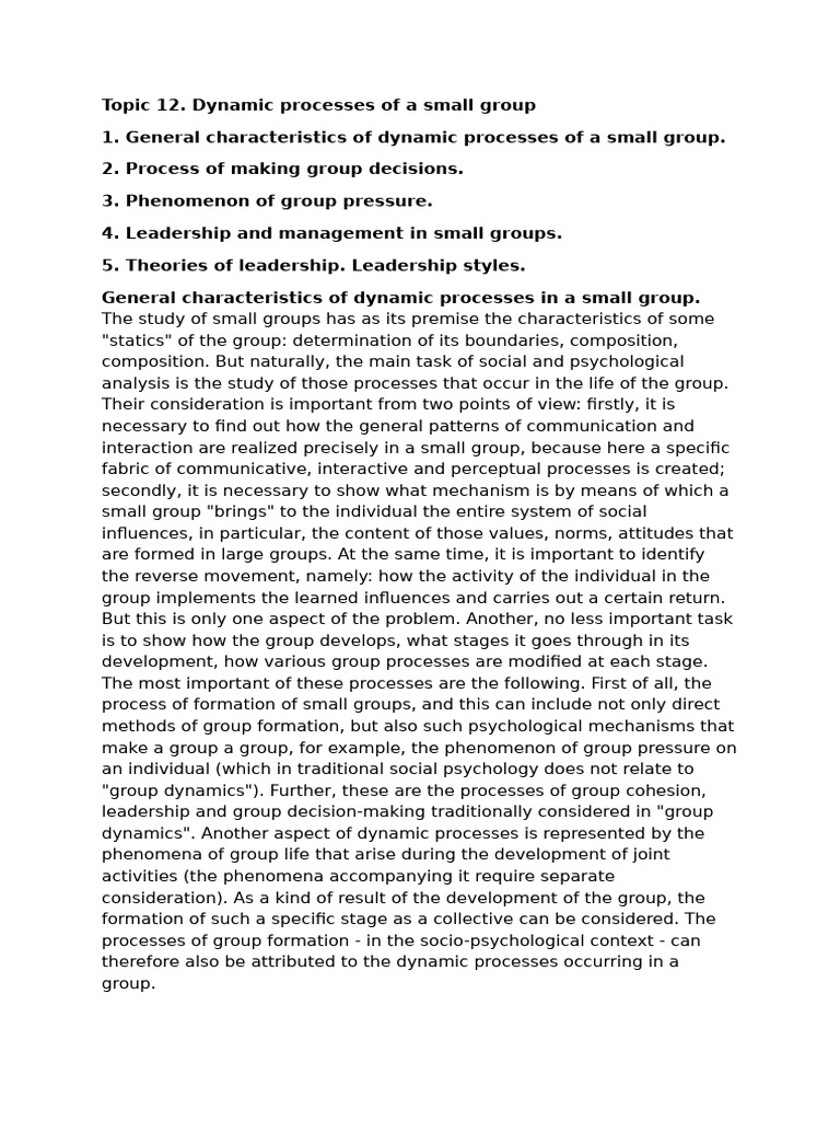 Dynamic Processes of A Small Group | PDF | Conformity | Leadership